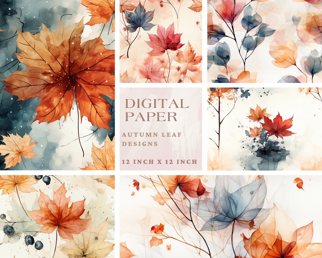 Watercolor Autumn Leaf Design Digital Paper, 6 Patterns, Instant ...