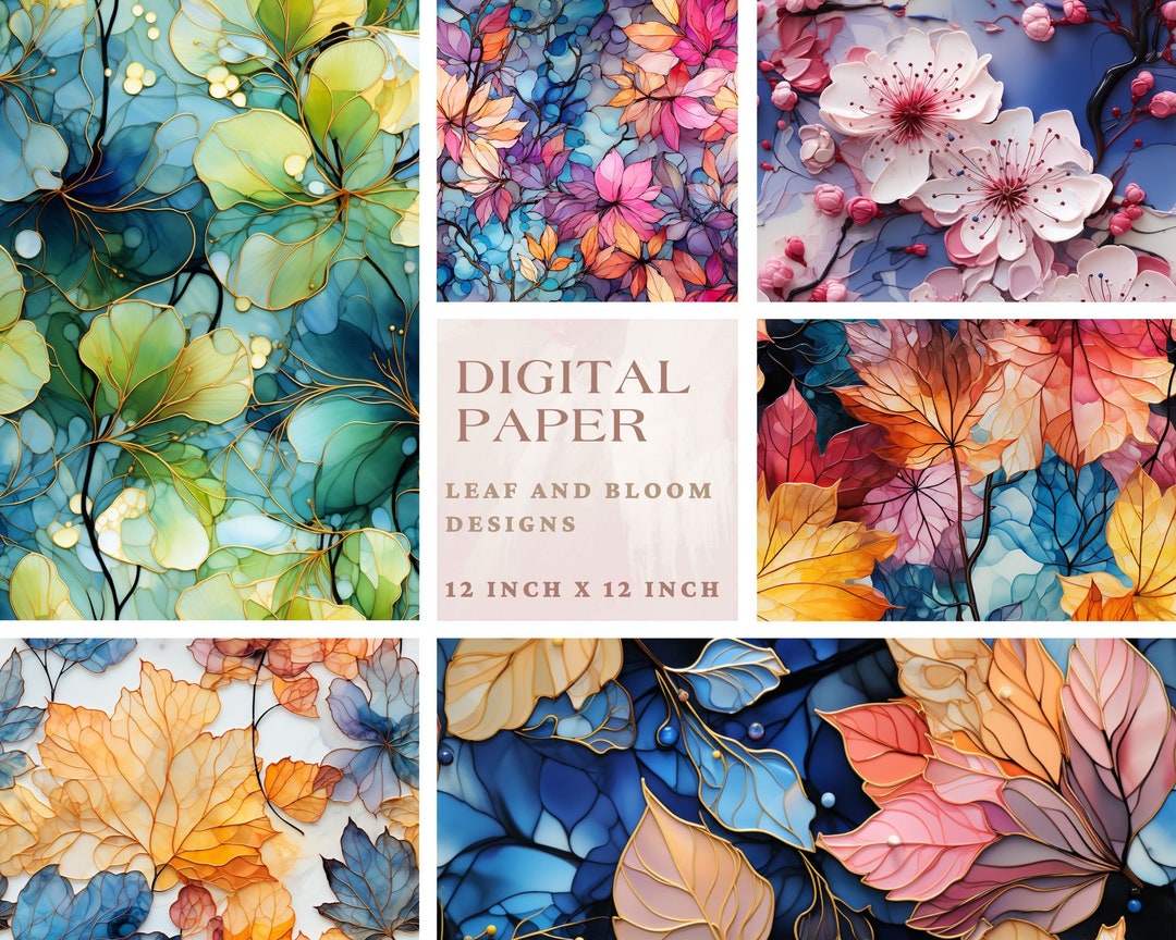Leaf & Bloom Design Digital Paper, 6 Patterns, Instant Download ...