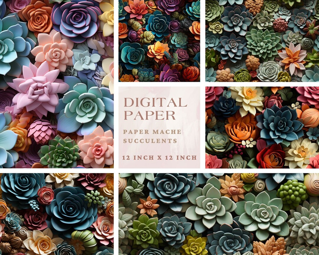 Paper Mache Succulent Digital Paper, 6 Patterns, Instant Download ...
