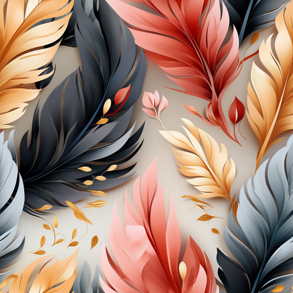 Rose Gold & Grey Feather Design Digital Paper, 6 Patterns, Instant ...