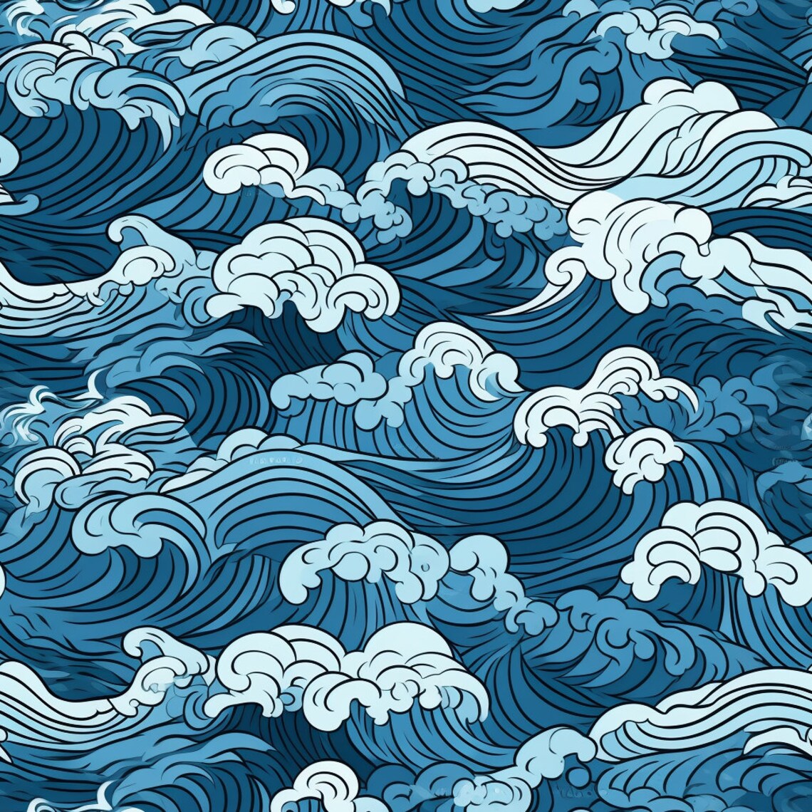 Watercolor Ocean Wave Design Digital Paper, 6 Patterns, Instant ...
