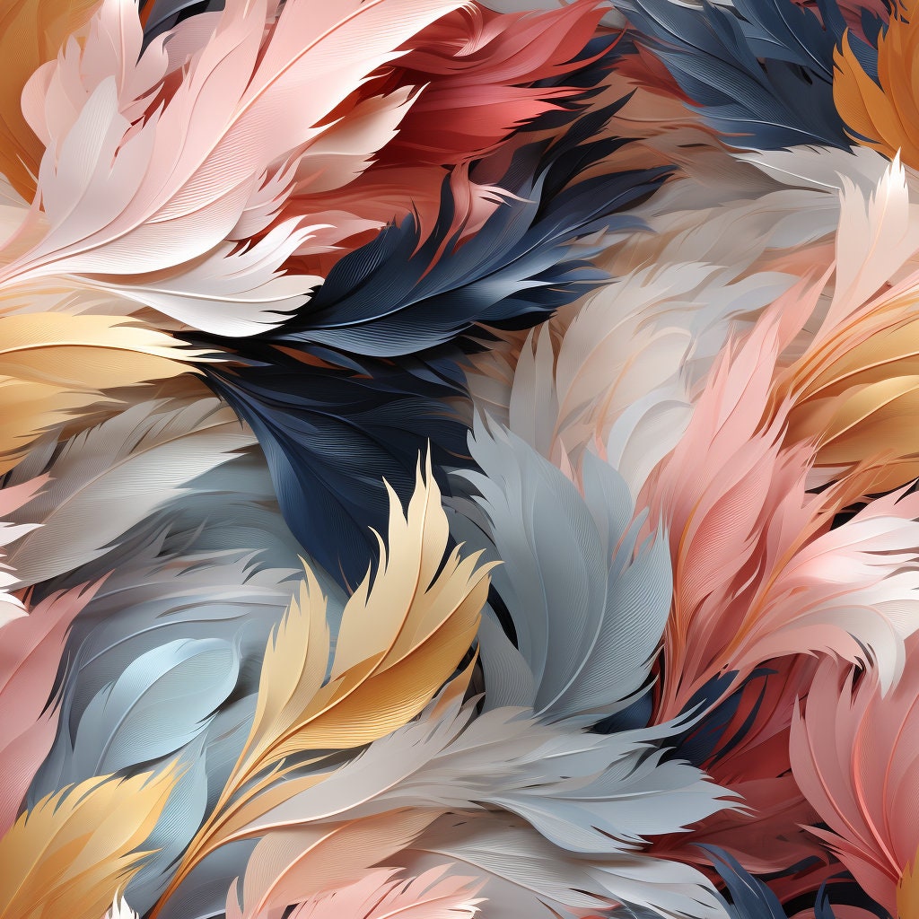 Rose Gold & Grey Feather Design Digital Paper, 6 Patterns, Instant ...