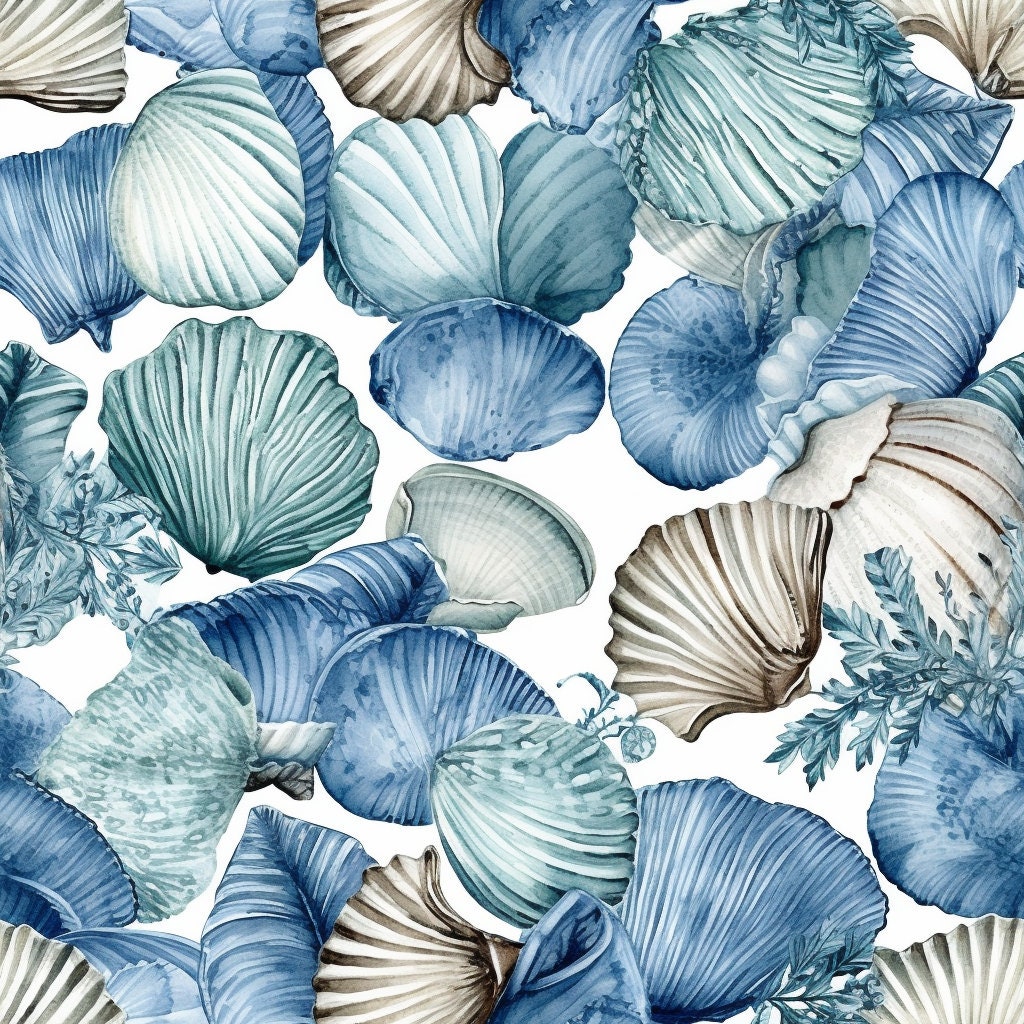 Monochromatic Watercolor Seashell Design Digital Paper, 6 Patterns ...