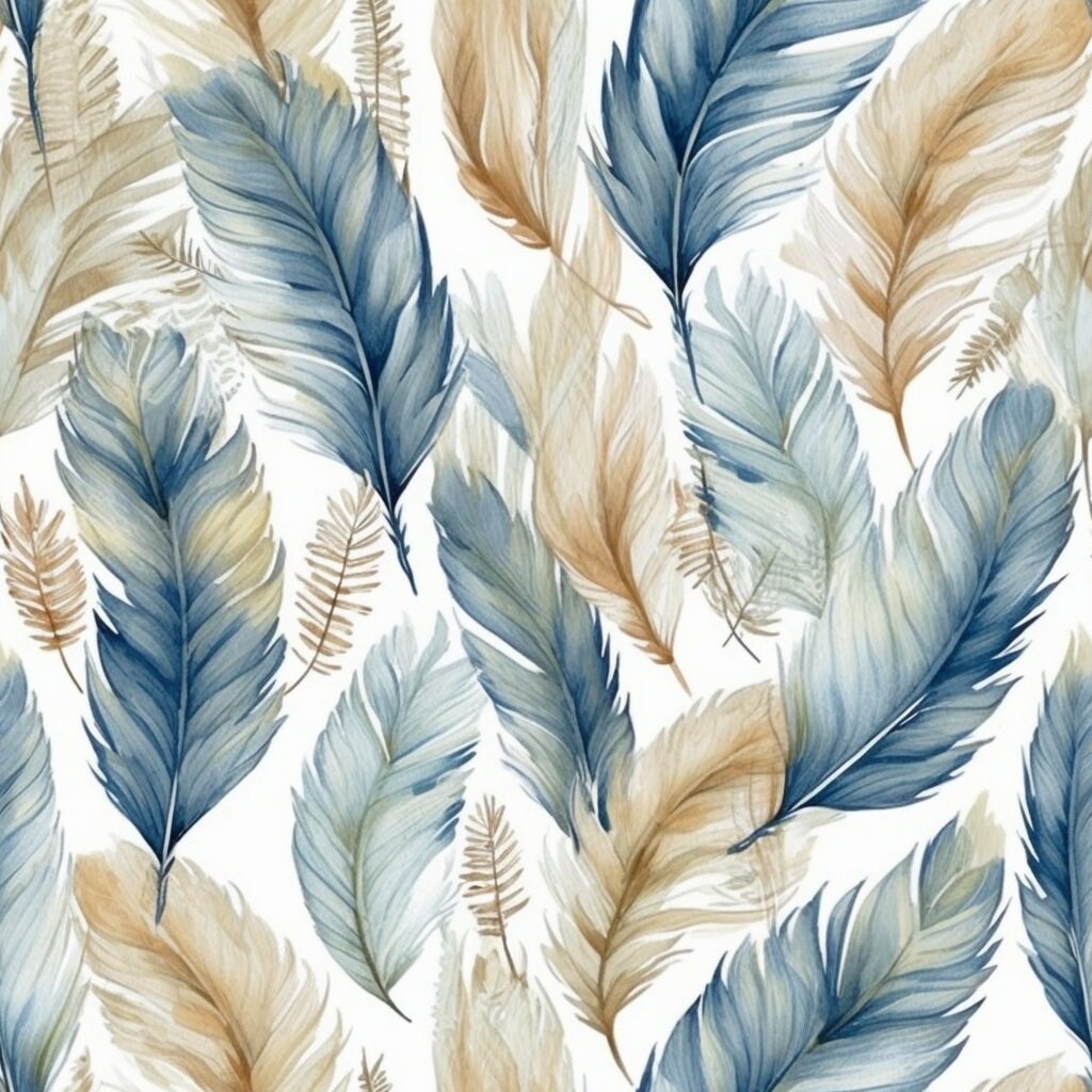 Blue and Tan Feather Design Digital Paper, 6 Patterns, Instant Download ...