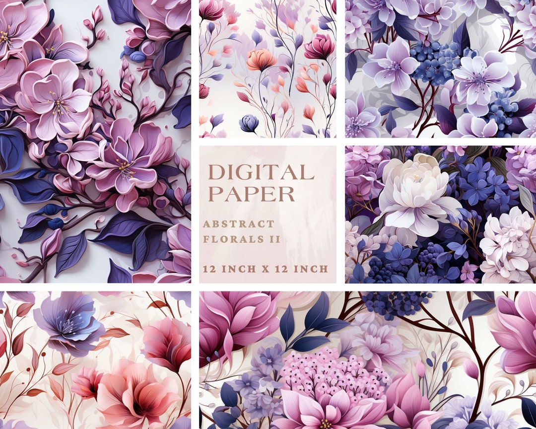 Abstract Floral Design II Digital Paper, 6 Patterns, Instant Download ...