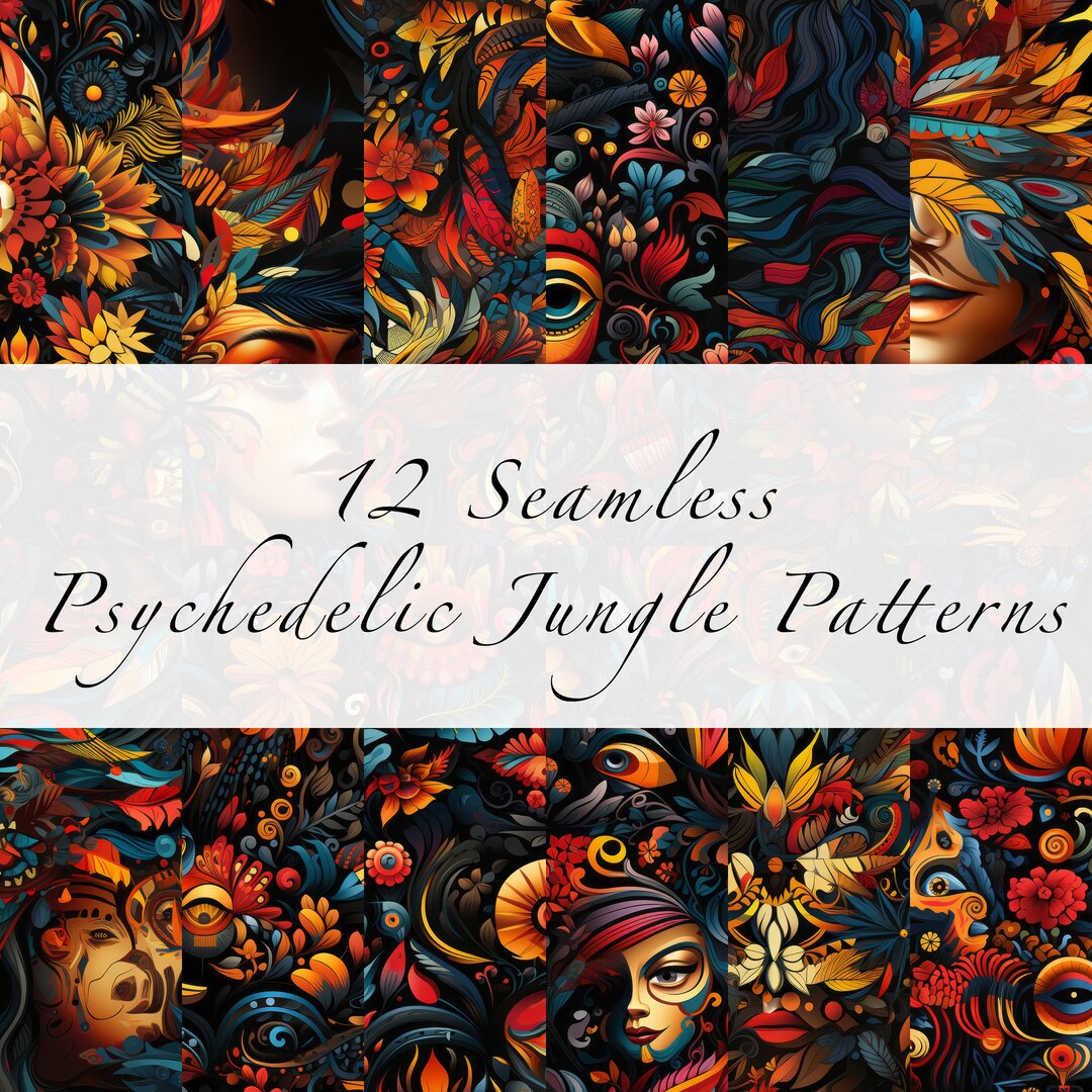 Psychedelic Jungle Seamless Patterns Psychedelic Digital Paper South American Art Jungle Trip ...