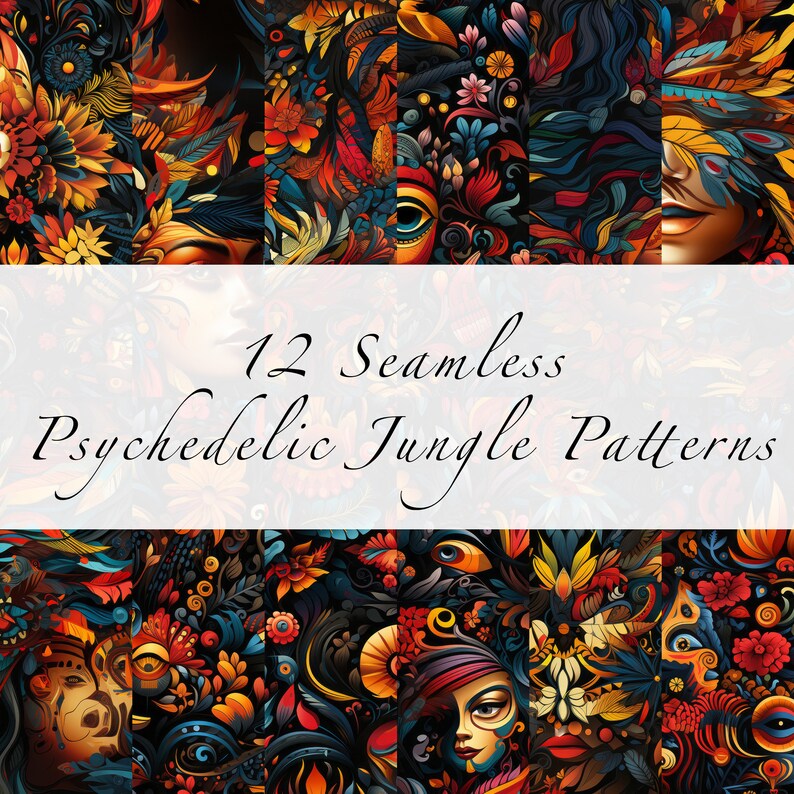 Psychedelic Jungle Seamless Patterns Psychedelic Digital Paper South ...