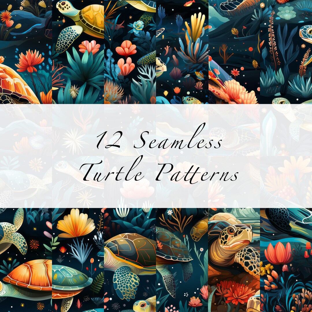 Colorful Sea Turtle Seamless Patterns Underwater Sea Turtle Digital ...