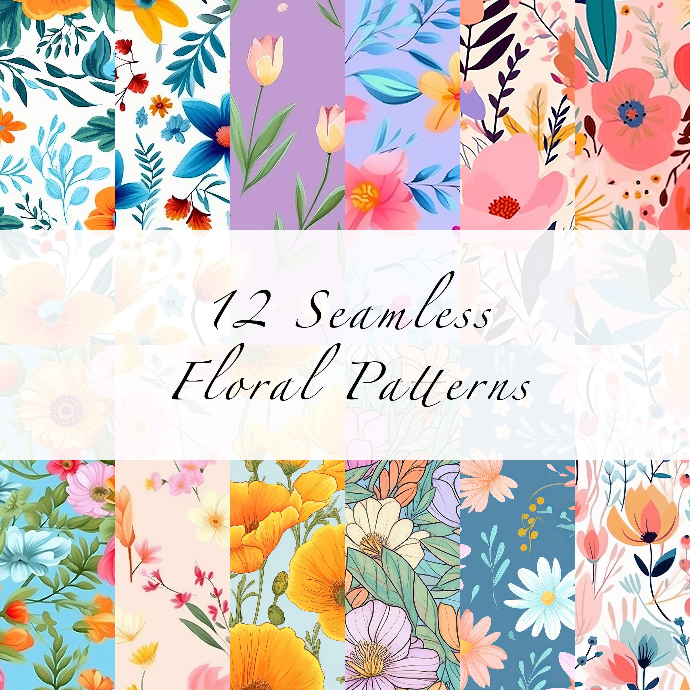 Seamless Floral Digital Patterns | Cute Flower Digital Paper ...