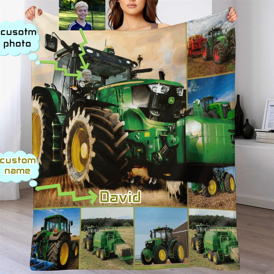 Customized Tractors Farm Blanket Personalized Photo Flannel Couch Nap ...
