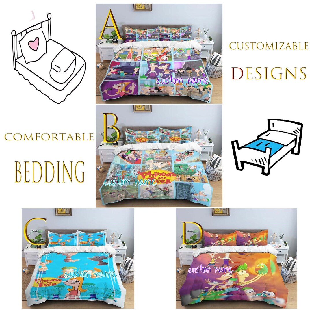 Personalized Phineas and Ferb Three Piece Bedding Set Customized Quilt ...