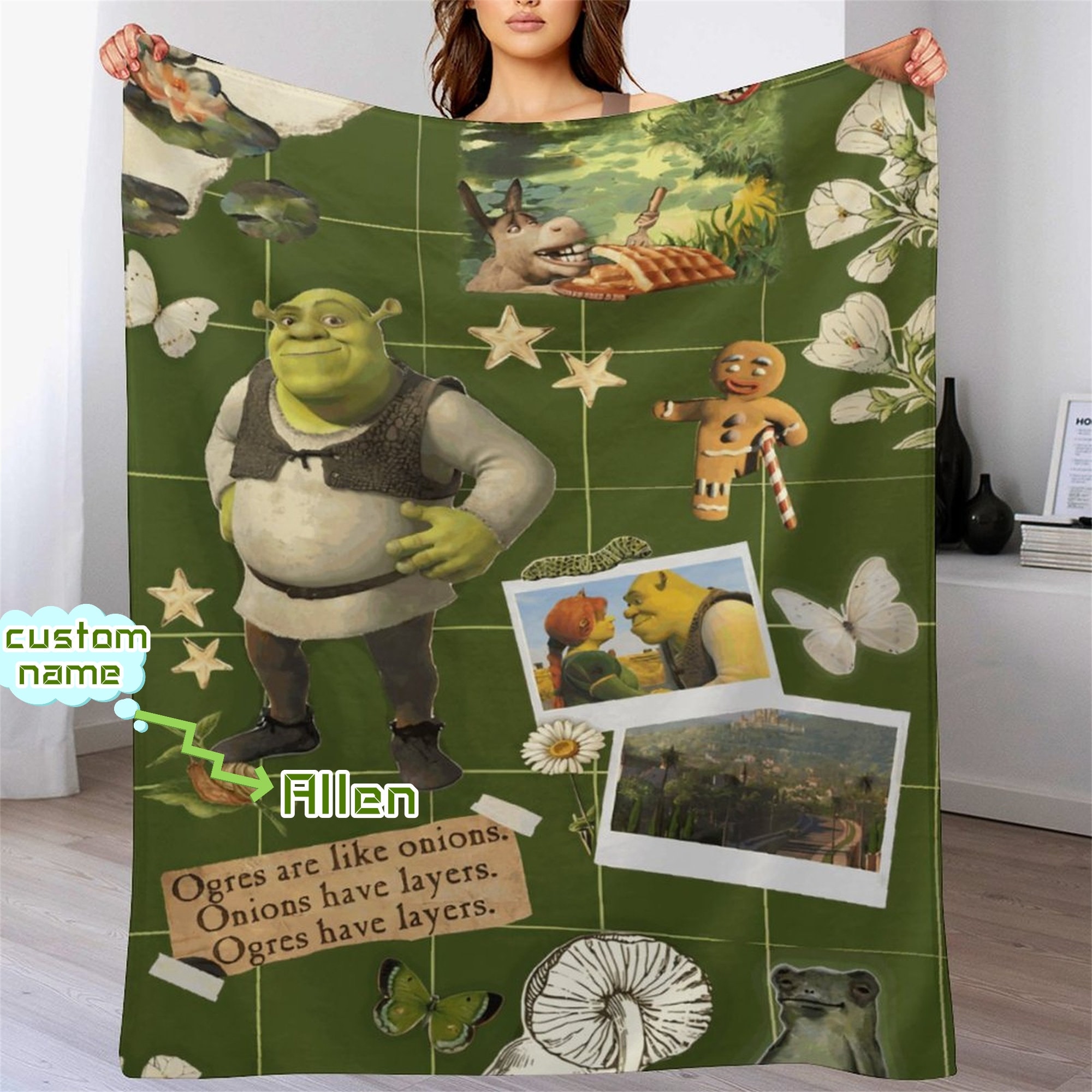 Customized Shrek Blanket Personalized Flannel Couch Nap Blanket Bedding ...