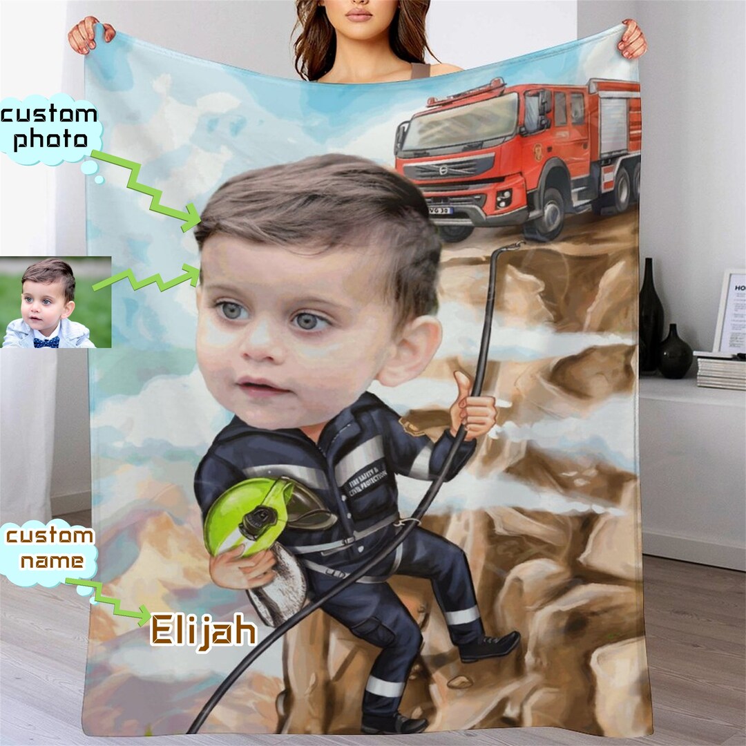 Customized Firefighter Boy Blanket Personalized Photo Flannel Couch Nap ...