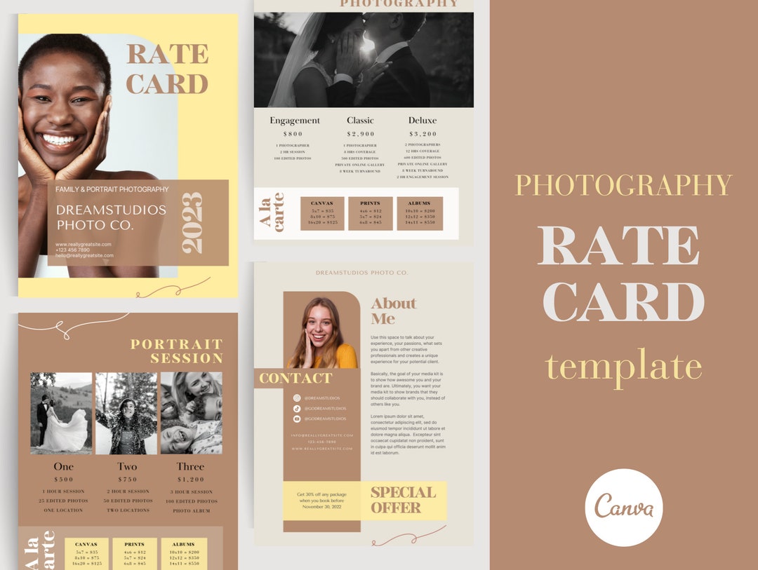 Photographer Rate Card Template | Pricing Card Template | Price Sheet ...