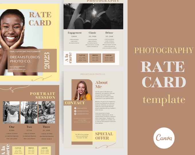 Photographer Rate Card Template | Pricing Card Template | Price Sheet ...