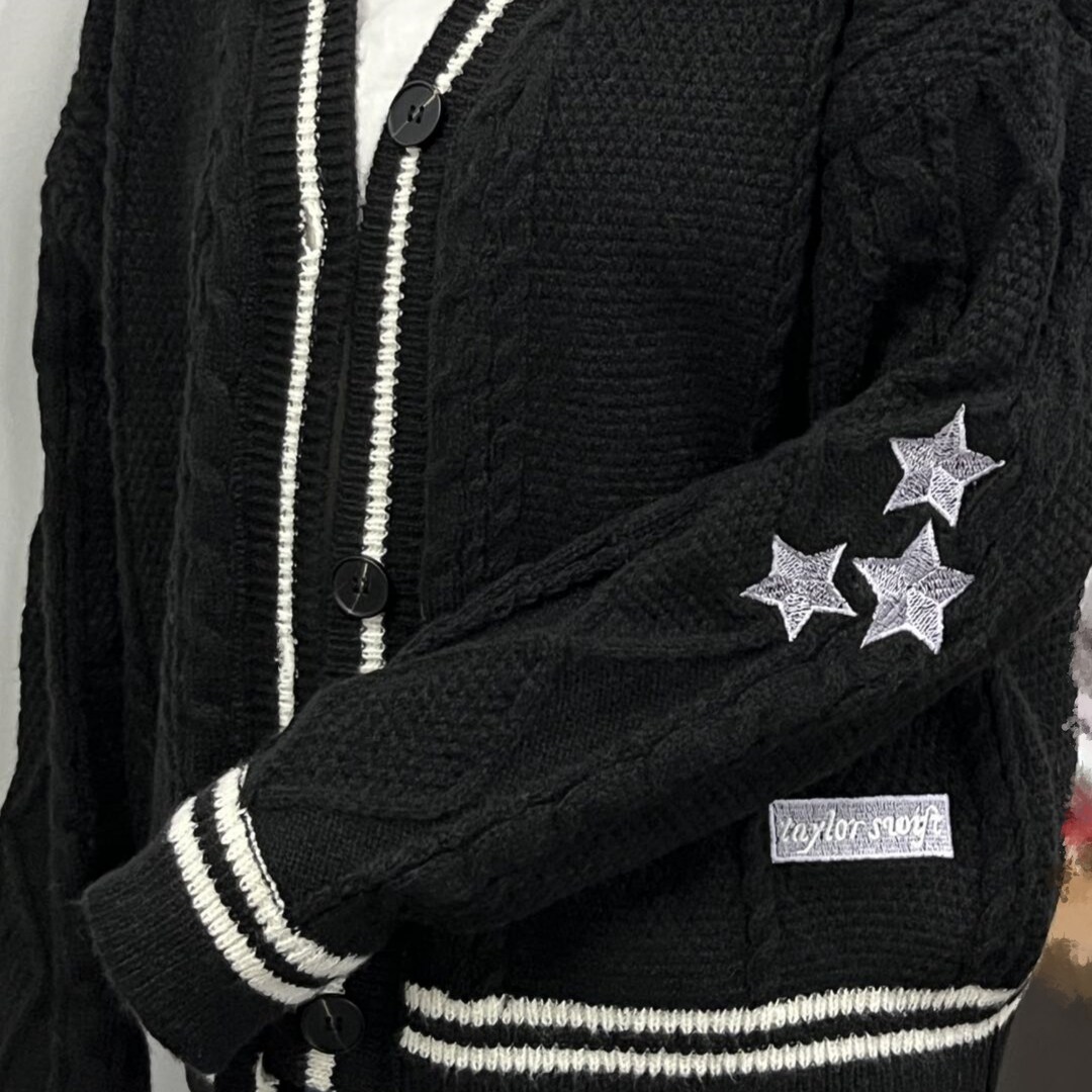 Black Star Folklore Cardigan Star Embroidered Merch Oversized - Etsy