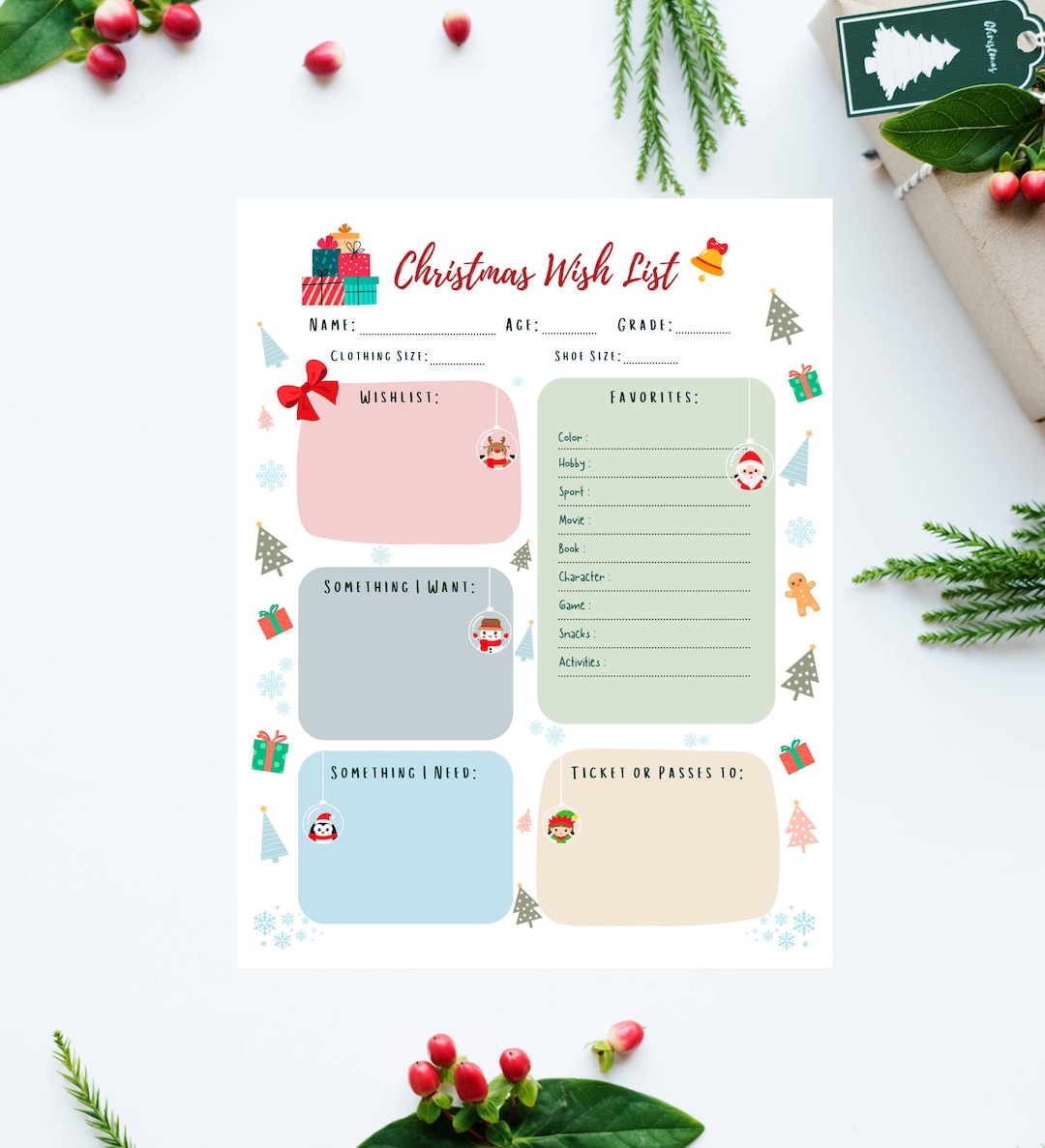 Kids Christmas Wish List, Printable Gift Wish List, Fun Christmas Wish ...