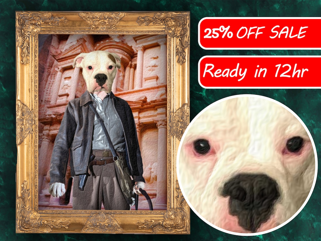 Custom Pet Portrait Indiana Jones, Dog Portrait, Cute Pet Portrait ...