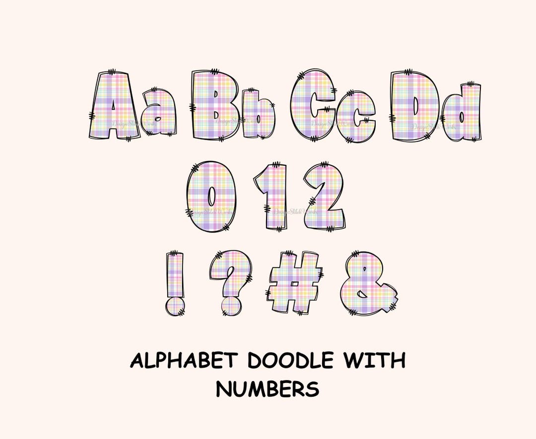 Plaid Doodle Alphabet PNG Bundle: Easter Rainbow Letters (digital ...
