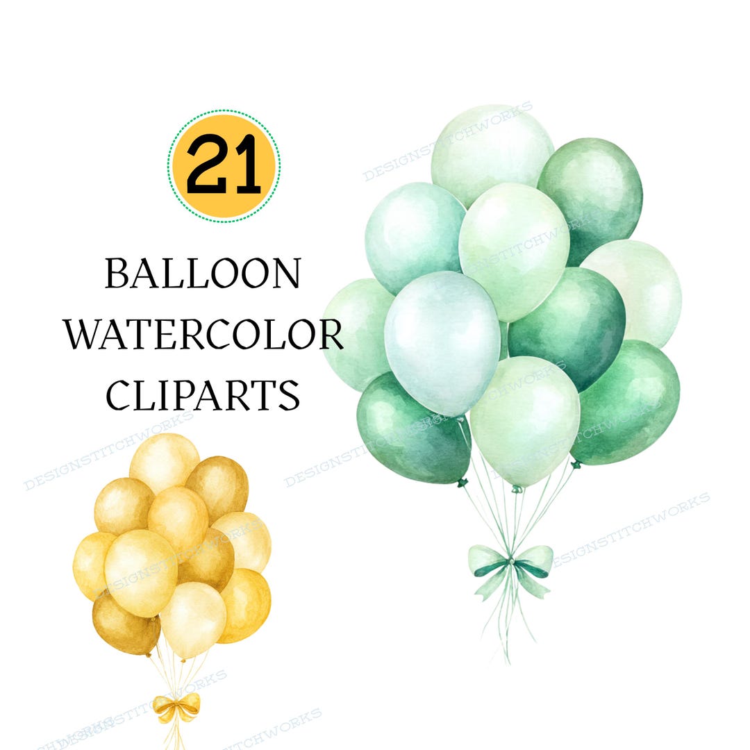 Watercolor Party Balloons Clipart, Birthday Party Decor (PNG Digital ...