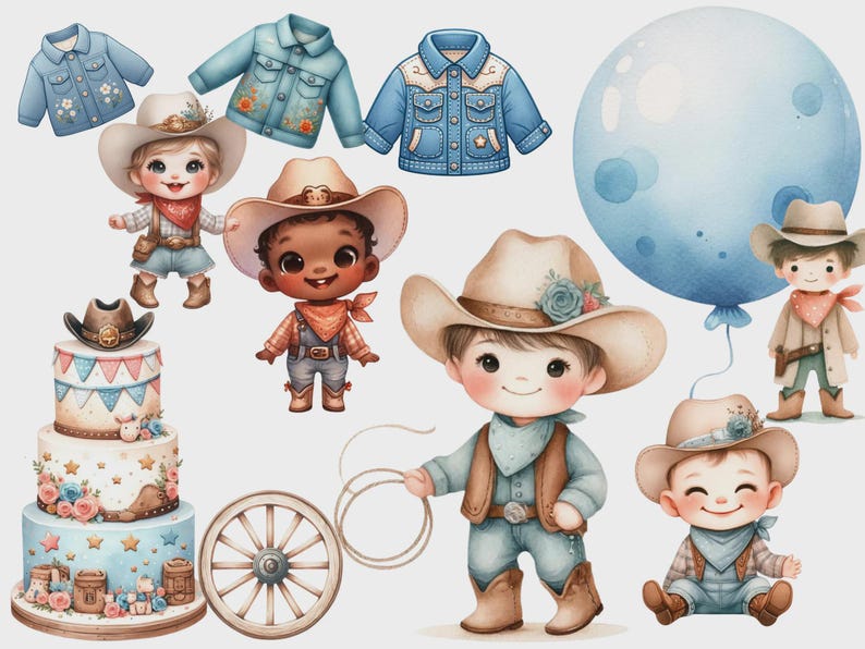 Watercolor Cowboy Baby Clipart: 29 PNG Images (digital Download) - Etsy