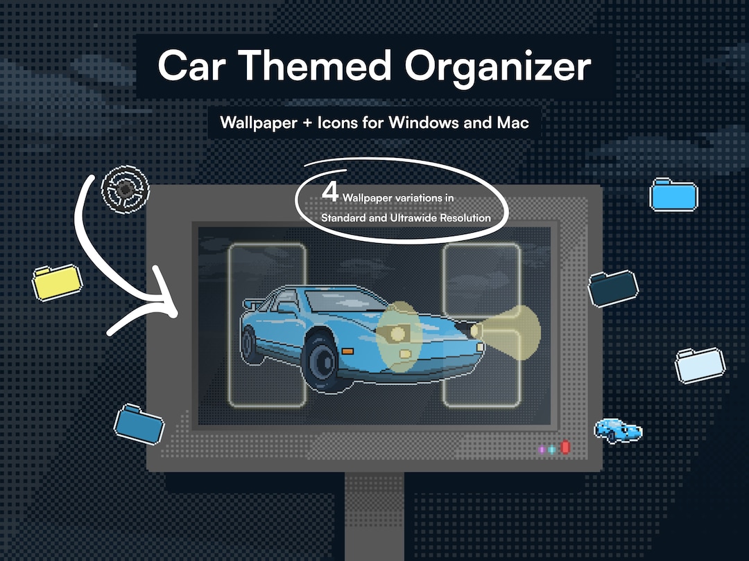 180SX Car Desktop Wallpaper and Icons - Pixel Art Customizable Computer ...