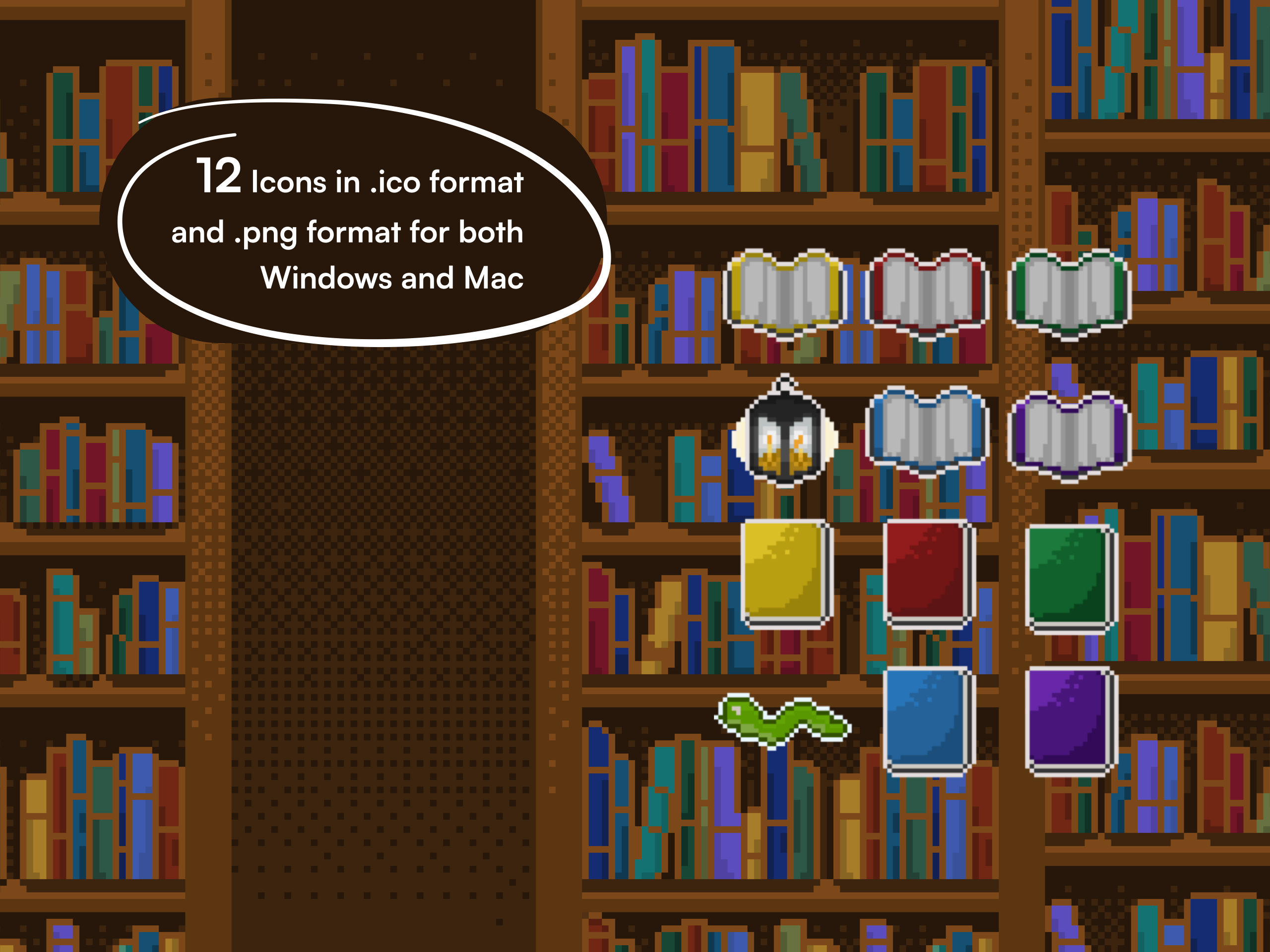 Library Desktop Wallpaper and Icons Pixel Art Customizable Computer ...
