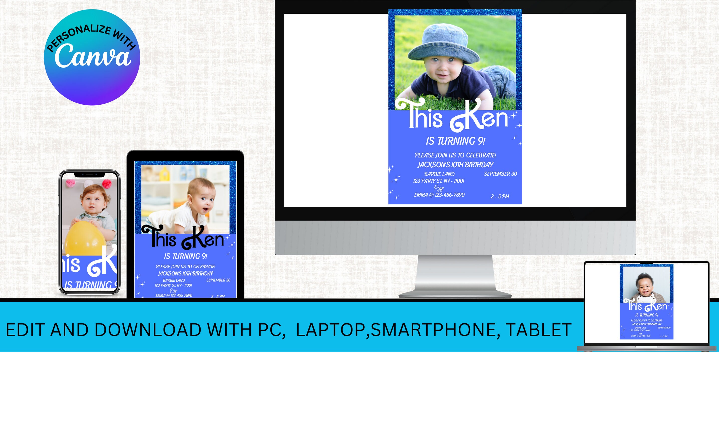 Editable KEN Kenough Barbie Birthday Party Invitation Photo - Etsy Canada