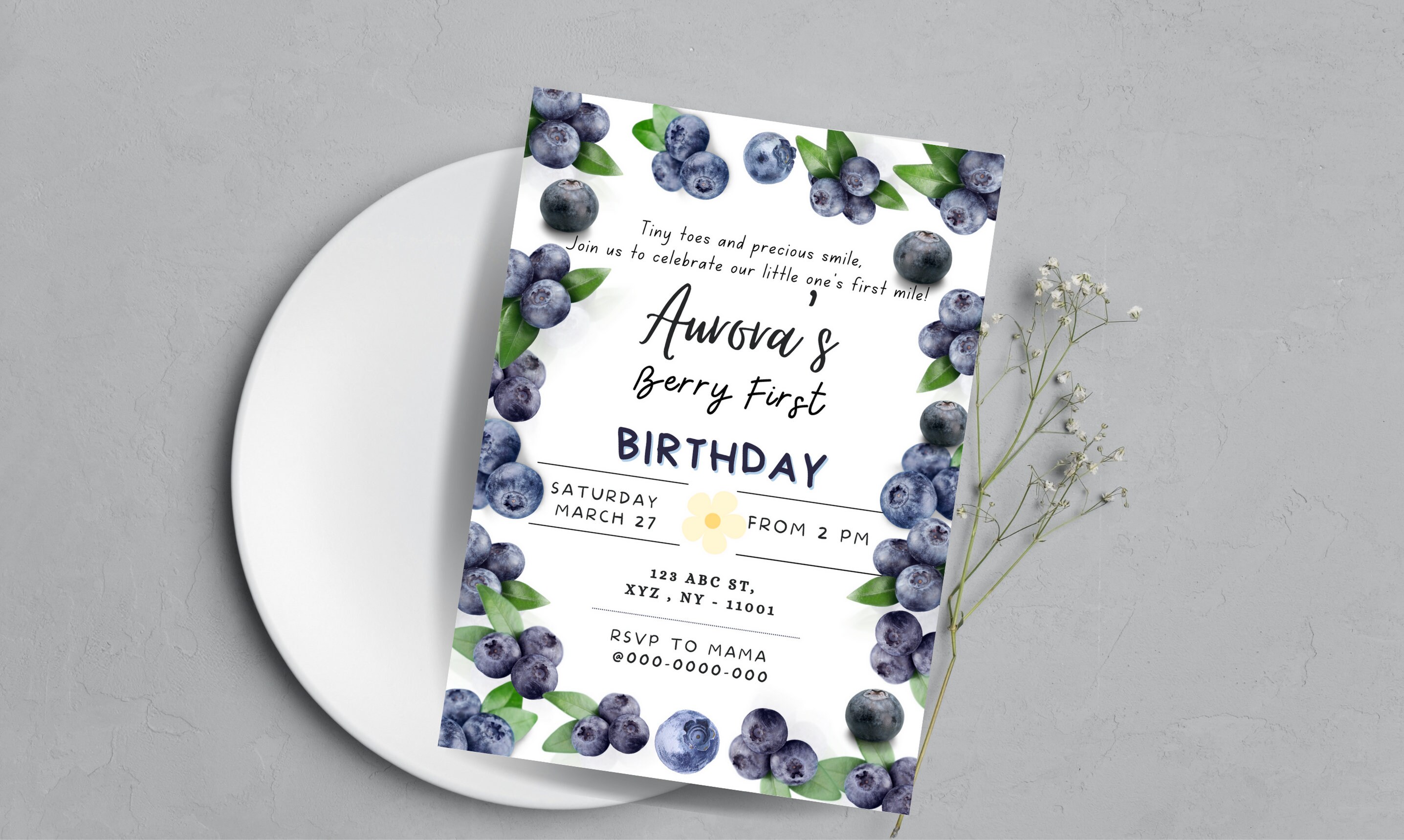 Editable Blueberry Birthday Invitation First Birthday Berry Sweet Boy ...