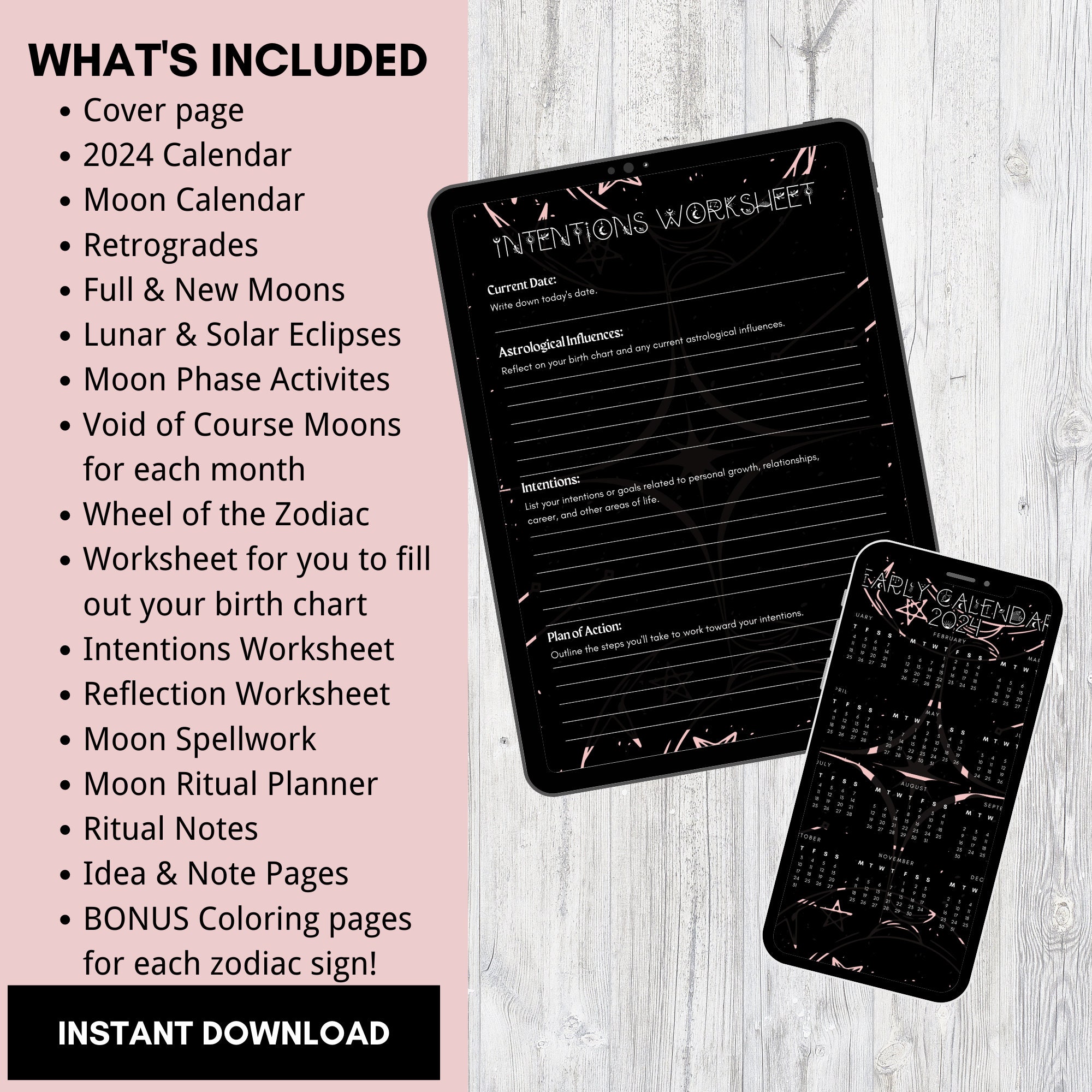Dark Mode 2024 Moon & Astrology Digital Planner Digital Moon Planner ...