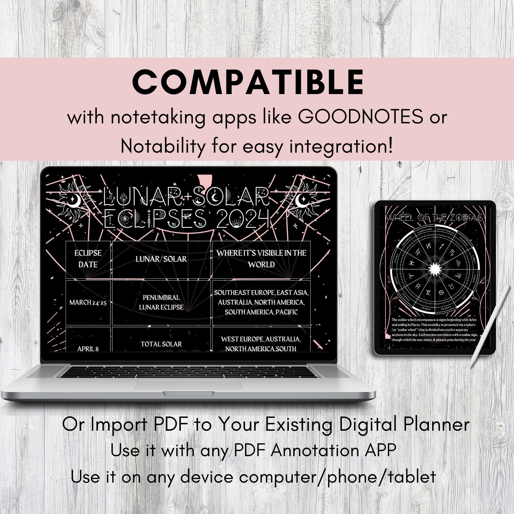 Dark Mode 2024 Moon & Astrology Digital Planner Digital Moon Planner ...