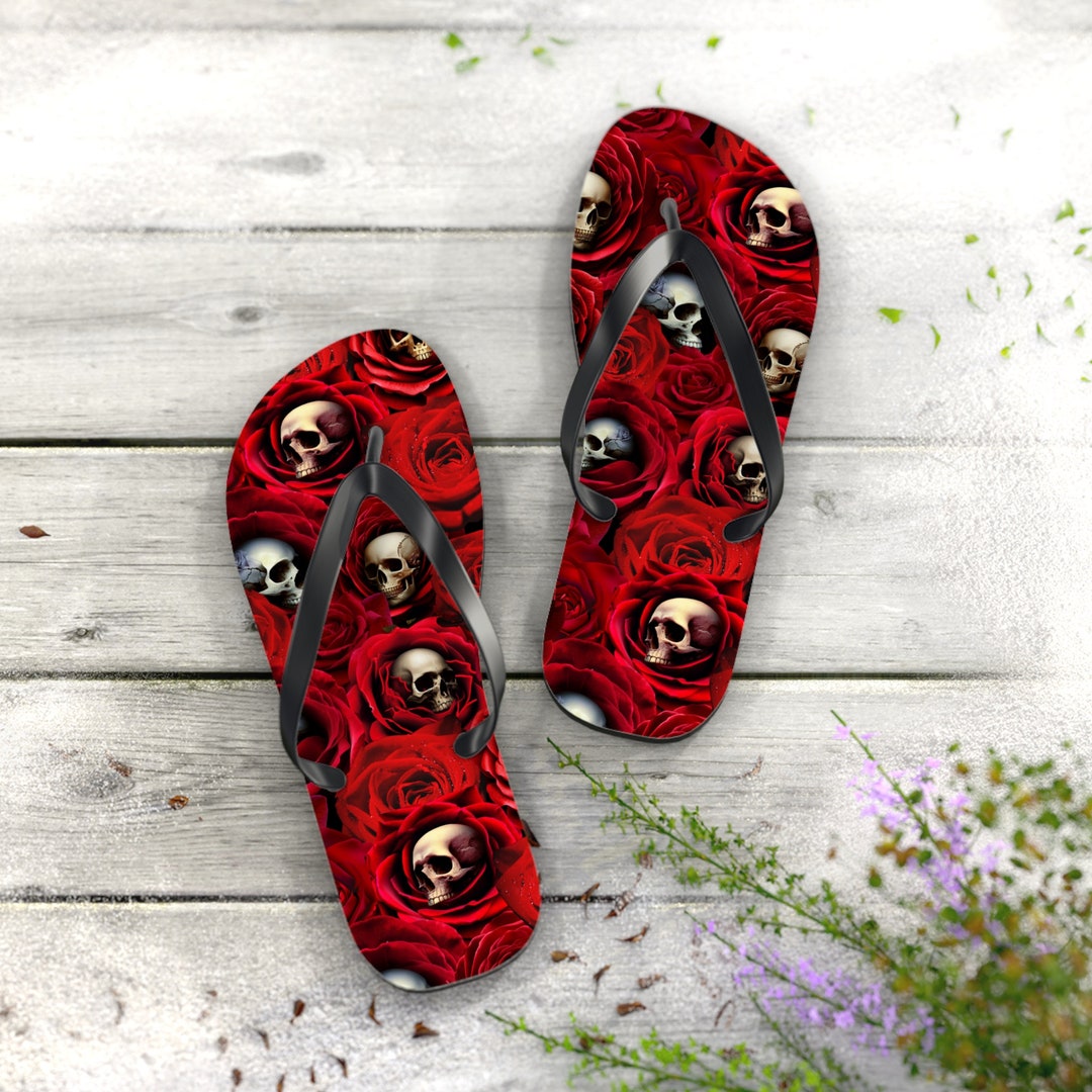 Goth Flip Flops Skulls & Roses Sandals Gothic Accessories - Etsy