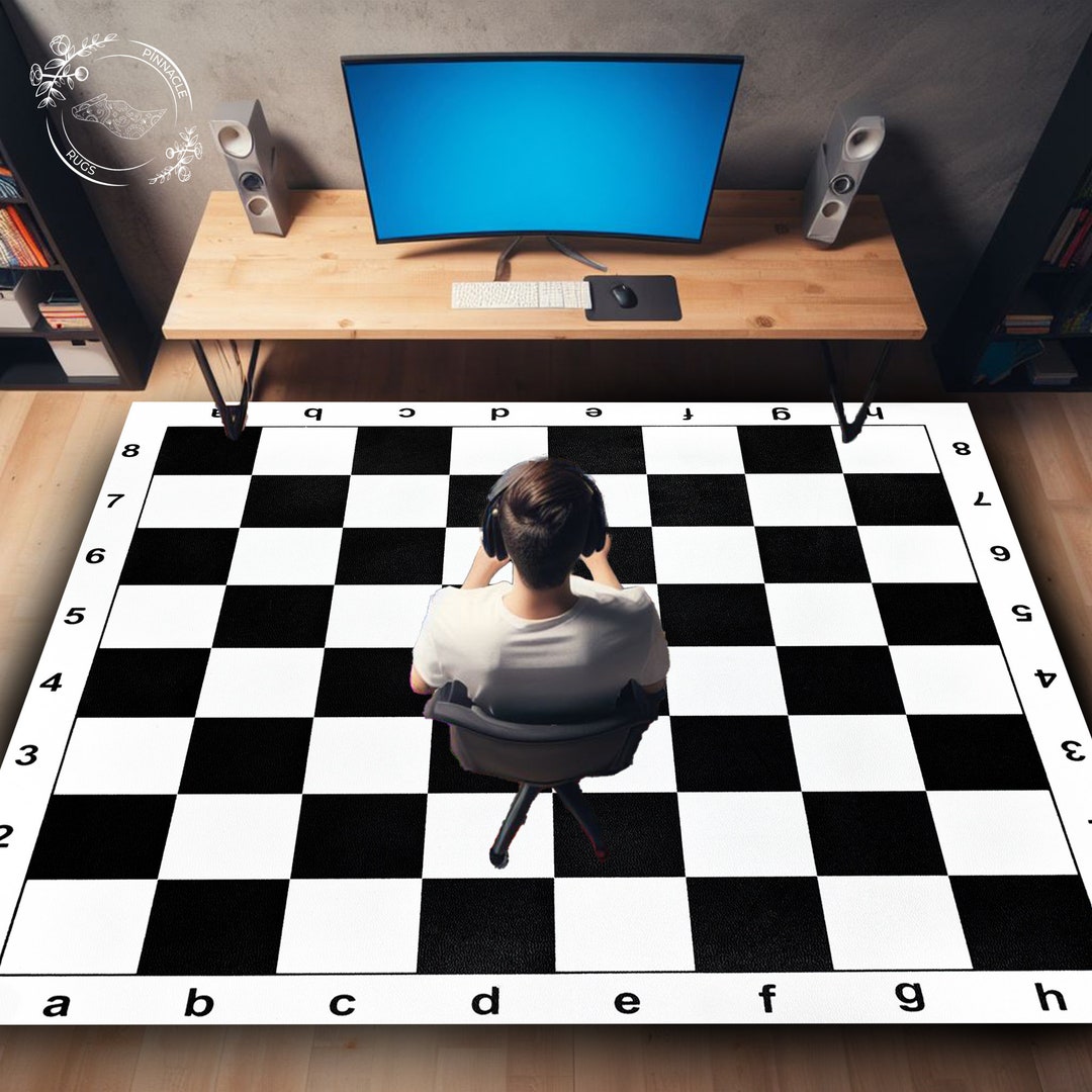 Chess Rug, Chess Game Rug, Chess Board Rug, Chess Pieces Rug, Game Room ...