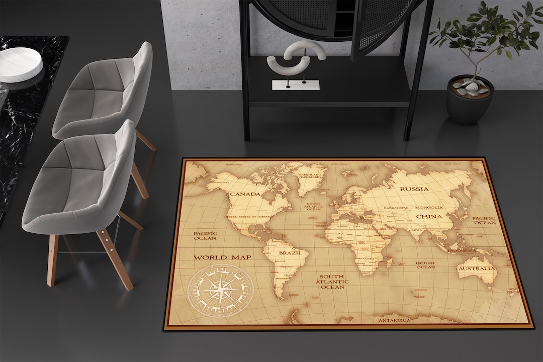 Old World Map Rug, Vintage Map Rug, Vintage World Map Rug, Non Slip ...