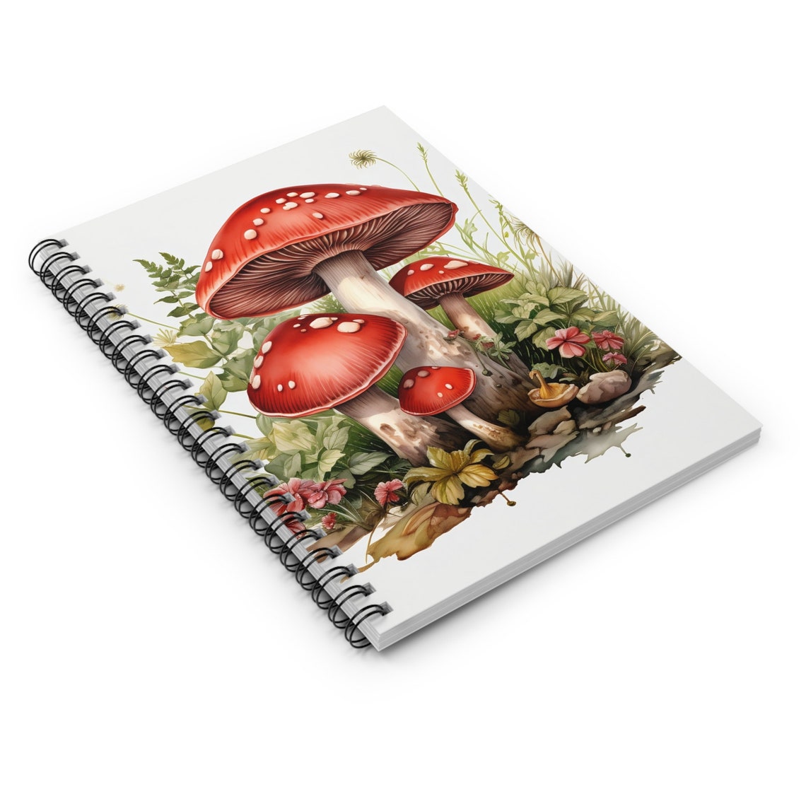 Spiral Notebook, Red Mushrooms and Ferns, Mushroom and Ferns Journal ...