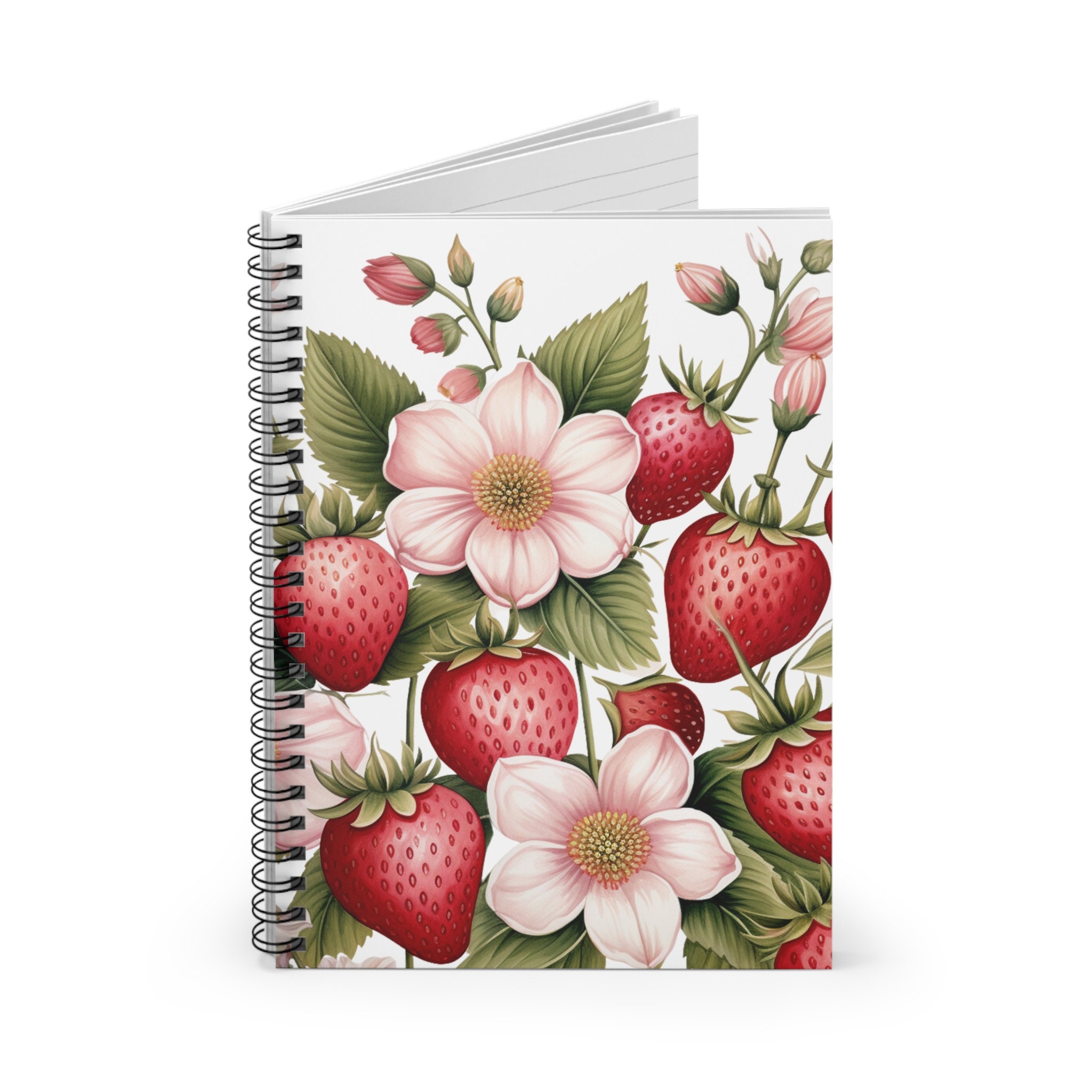 Spiral Notebook - Strawberry Notebook, Cottagecore, Floral Journal ...