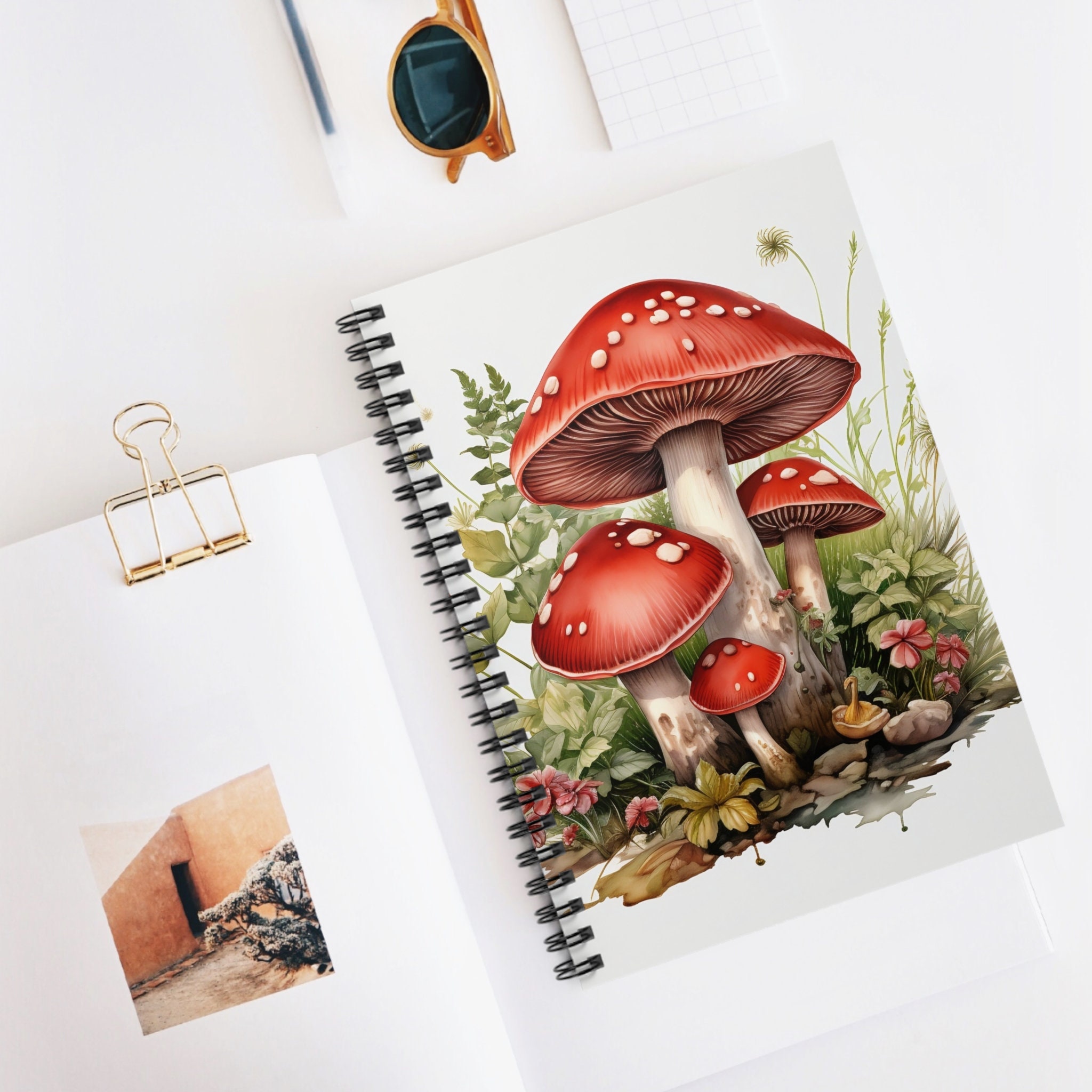 Spiral Notebook, Red Mushrooms and Ferns, Mushroom and Ferns Journal ...