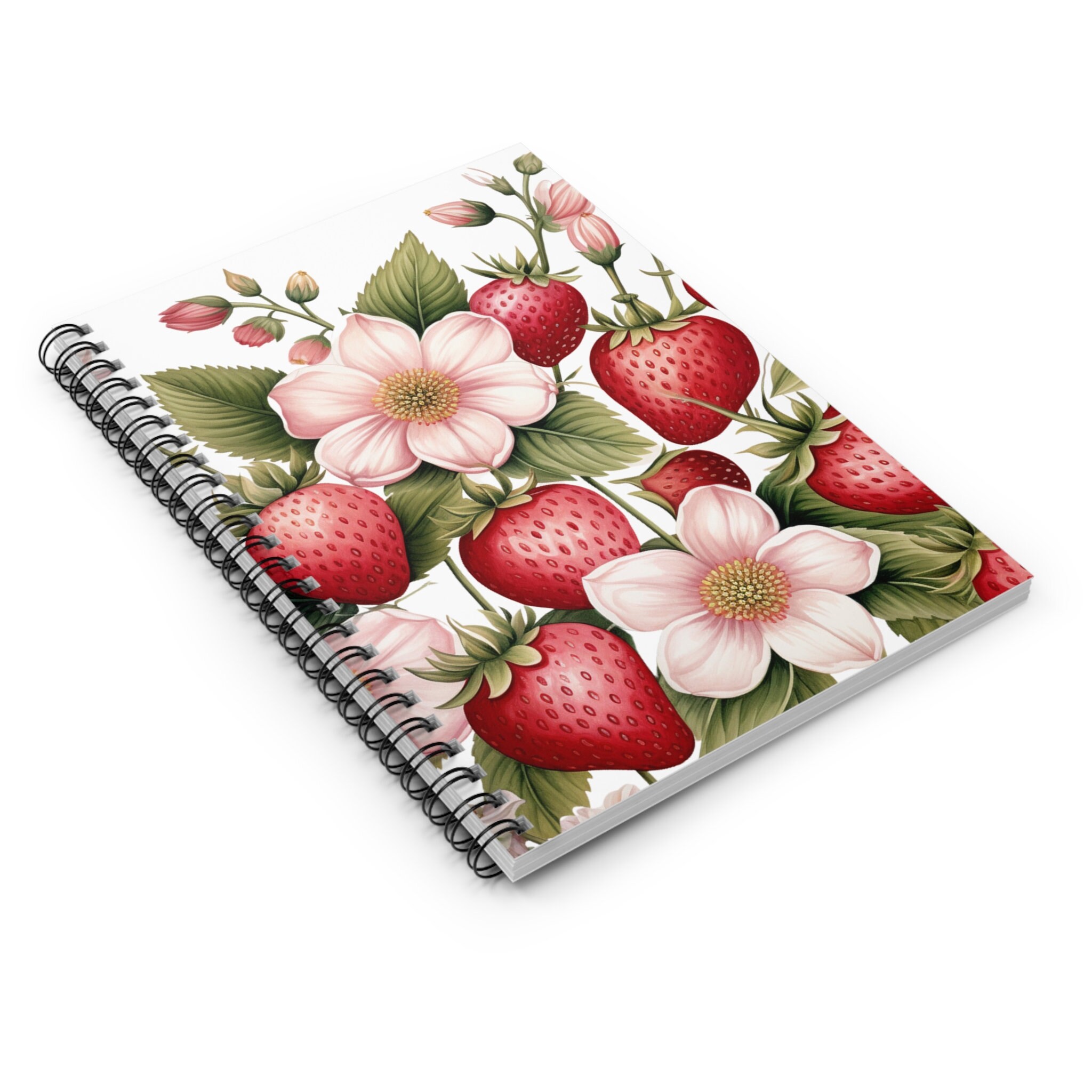 Spiral Notebook - Strawberry Notebook, Cottagecore, Floral Journal ...