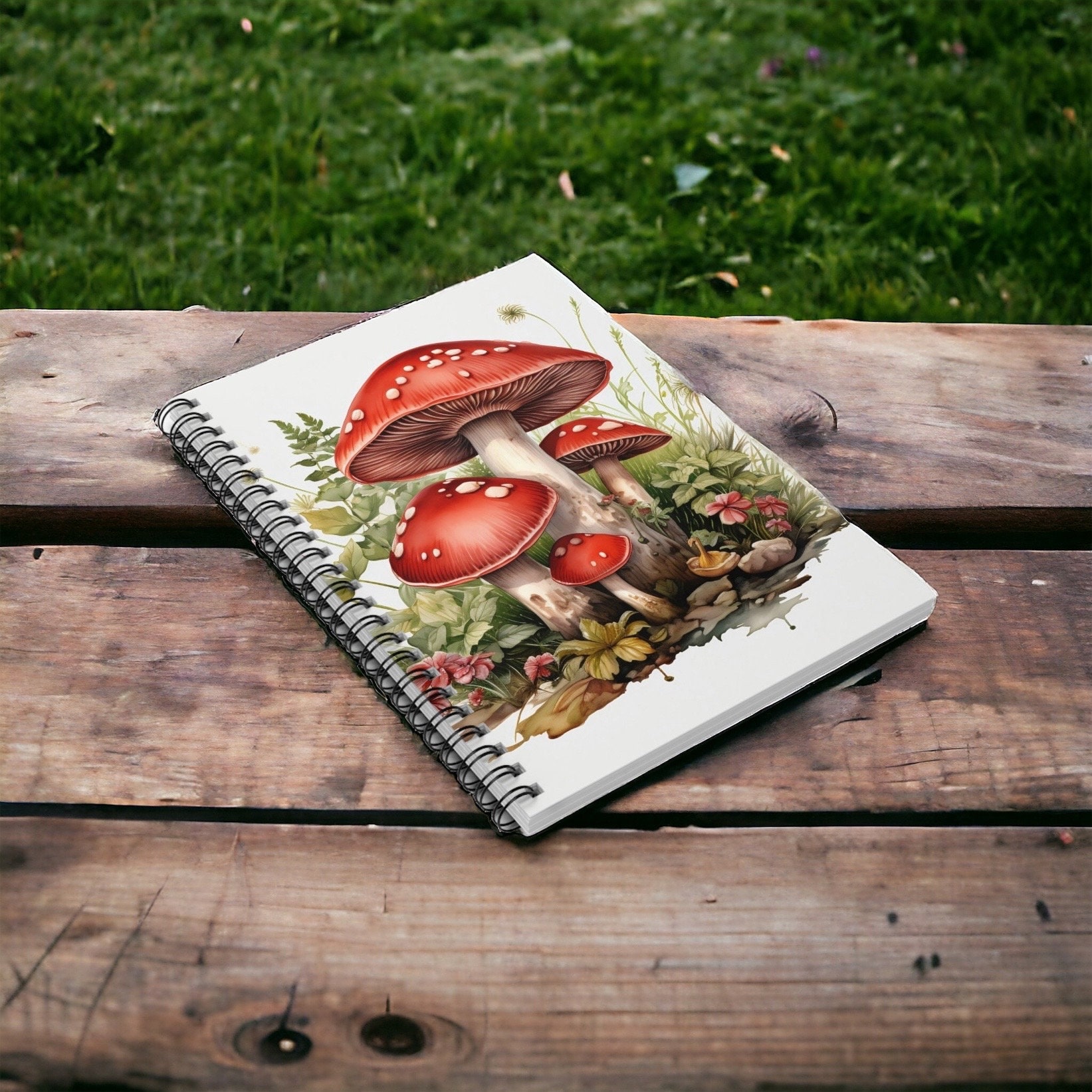 Spiral Notebook, Red Mushrooms and Ferns, Mushroom and Ferns Journal ...