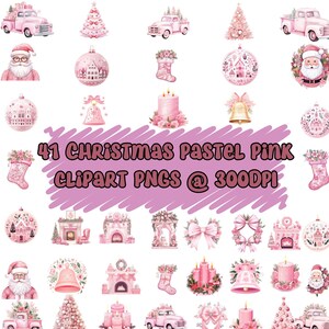 Pink Pastel Christmas Clipart 41 PNG Bundle With Vintage Truck, Bows ...