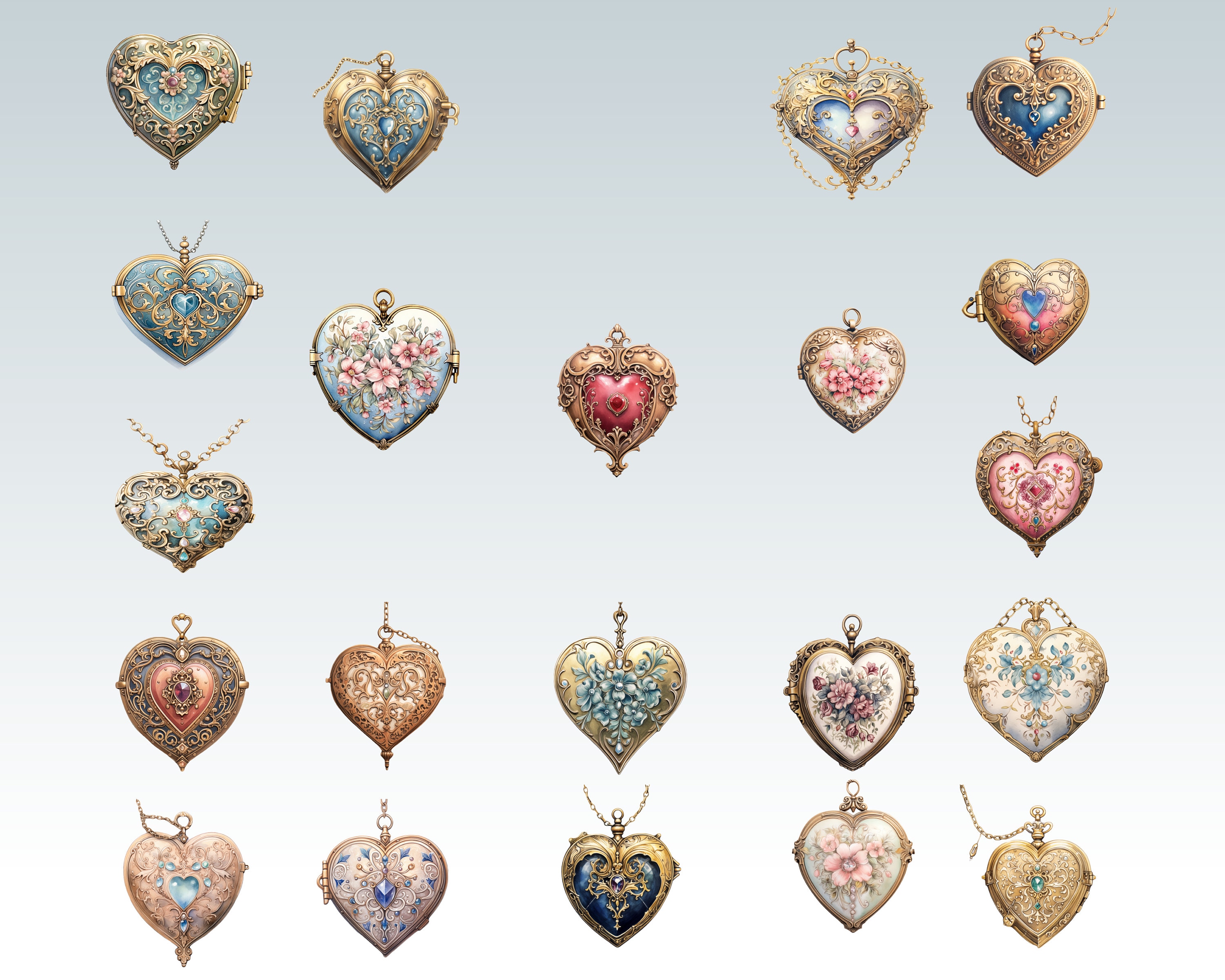 Heart Locket Clipart Antique Png Victorian Valentine Clipart Digital ...