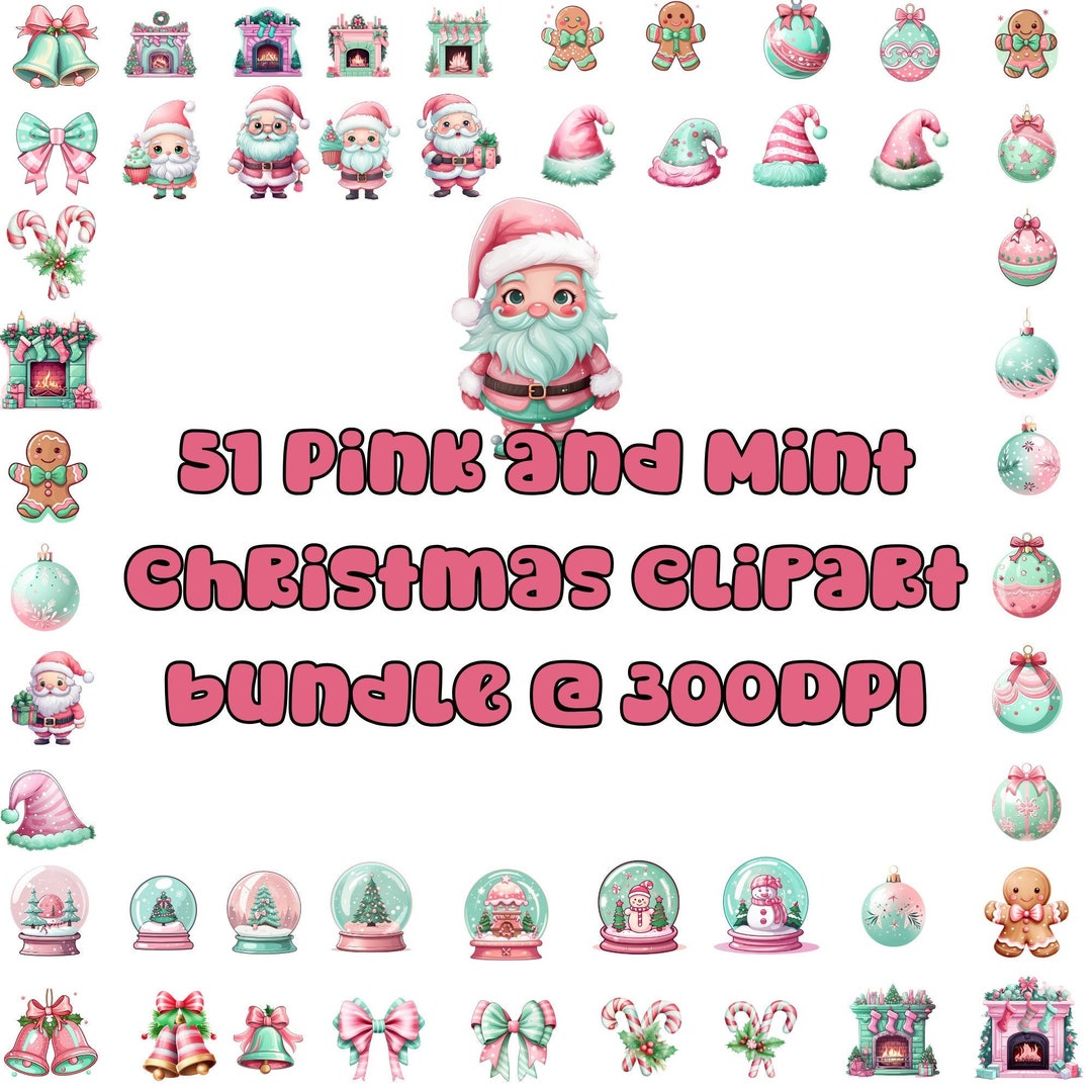 Pink and Mint Christmas Clipart 51 PNG Bundle, Digital Clip Art ...