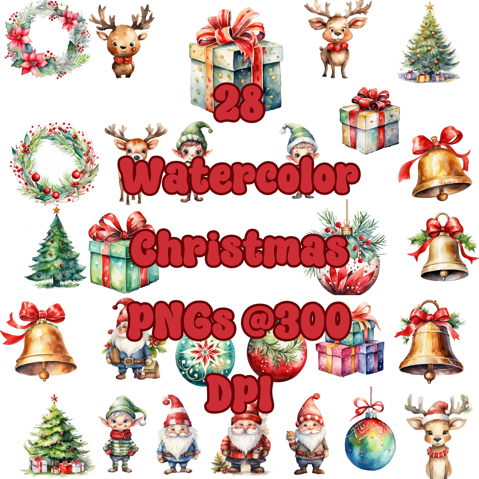 Watercolor Christmas PNG Clipart Bundle for Crafts Includes Elves ...