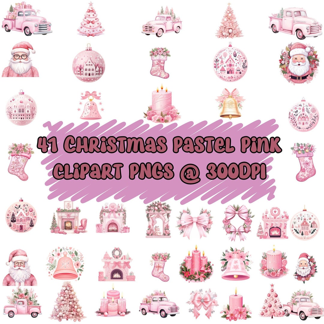 Pink Pastel Christmas Clipart 41 PNG Bundle With Vintage Truck, Bows ...