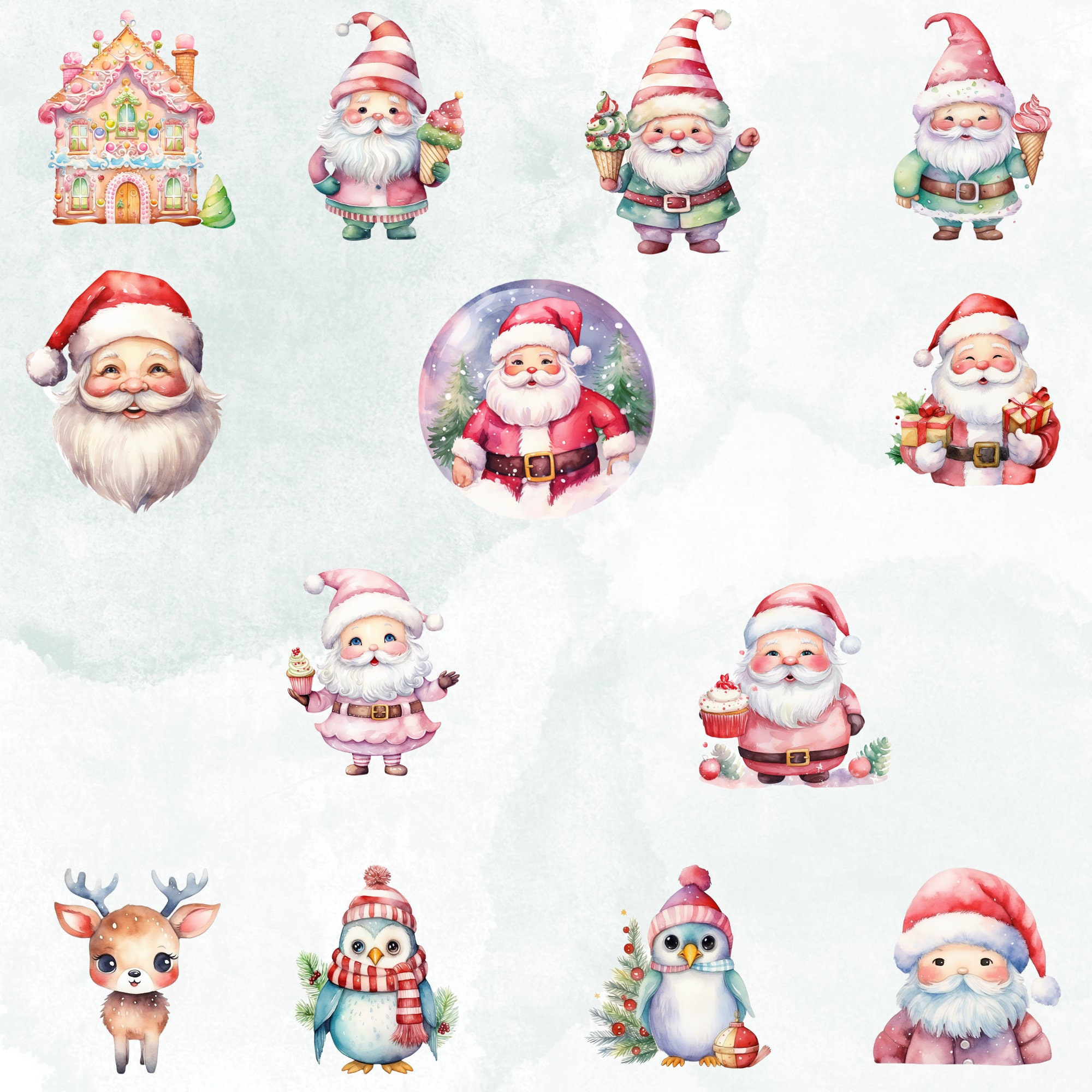 Pastel Christmas Clipart Watercolor Clipart Bundle of 37 Pngs Santa ...