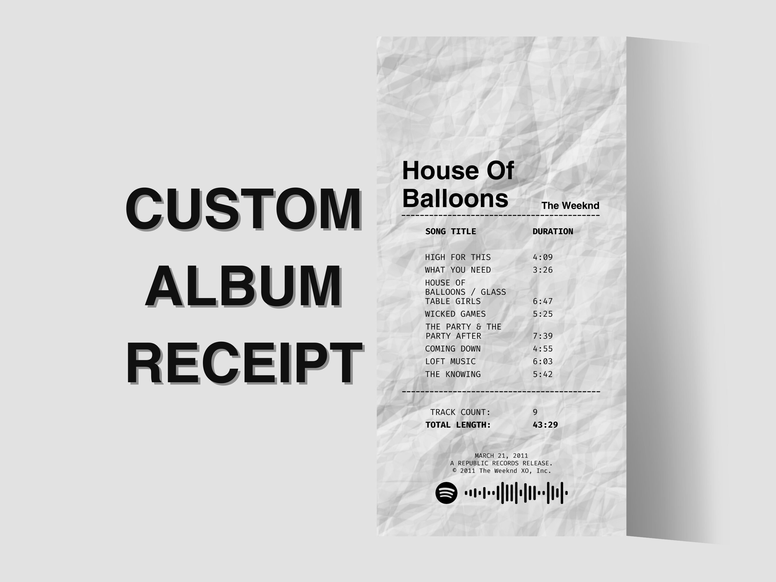 CUSTOM ALBUM RECEIPT Album Poster Tracklist Wall Art Interactive ...