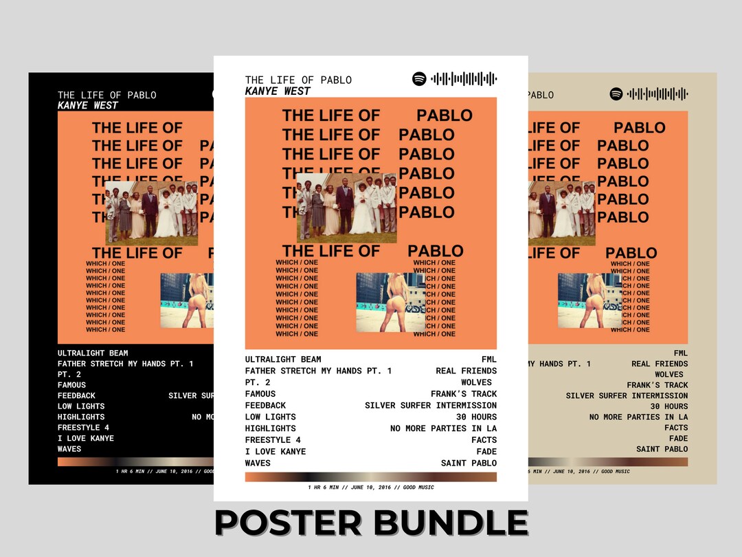 Kanye West the LIFE OF PABLO Album Poster Bundle Digital Print Instant ...