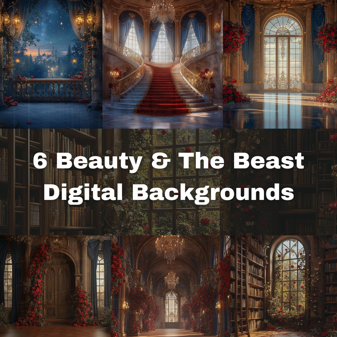 6 Beauty & the Beast Luxury Digital Backgrounds, Backdrop Overlays for ...