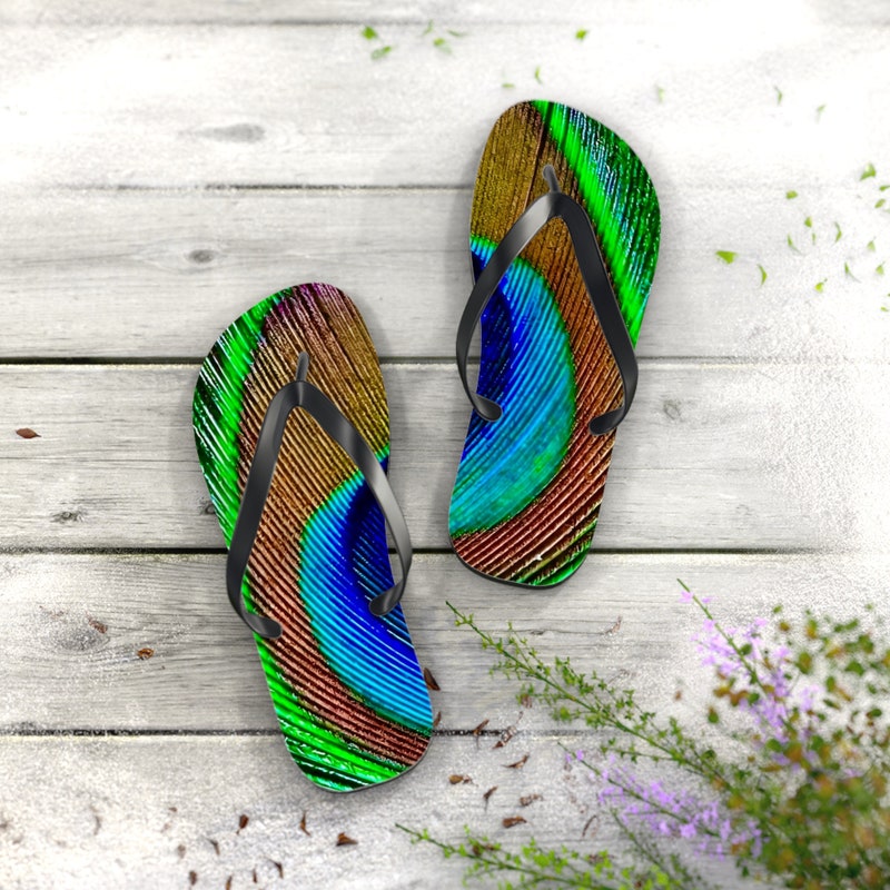 Peacock Flip Flops - Etsy