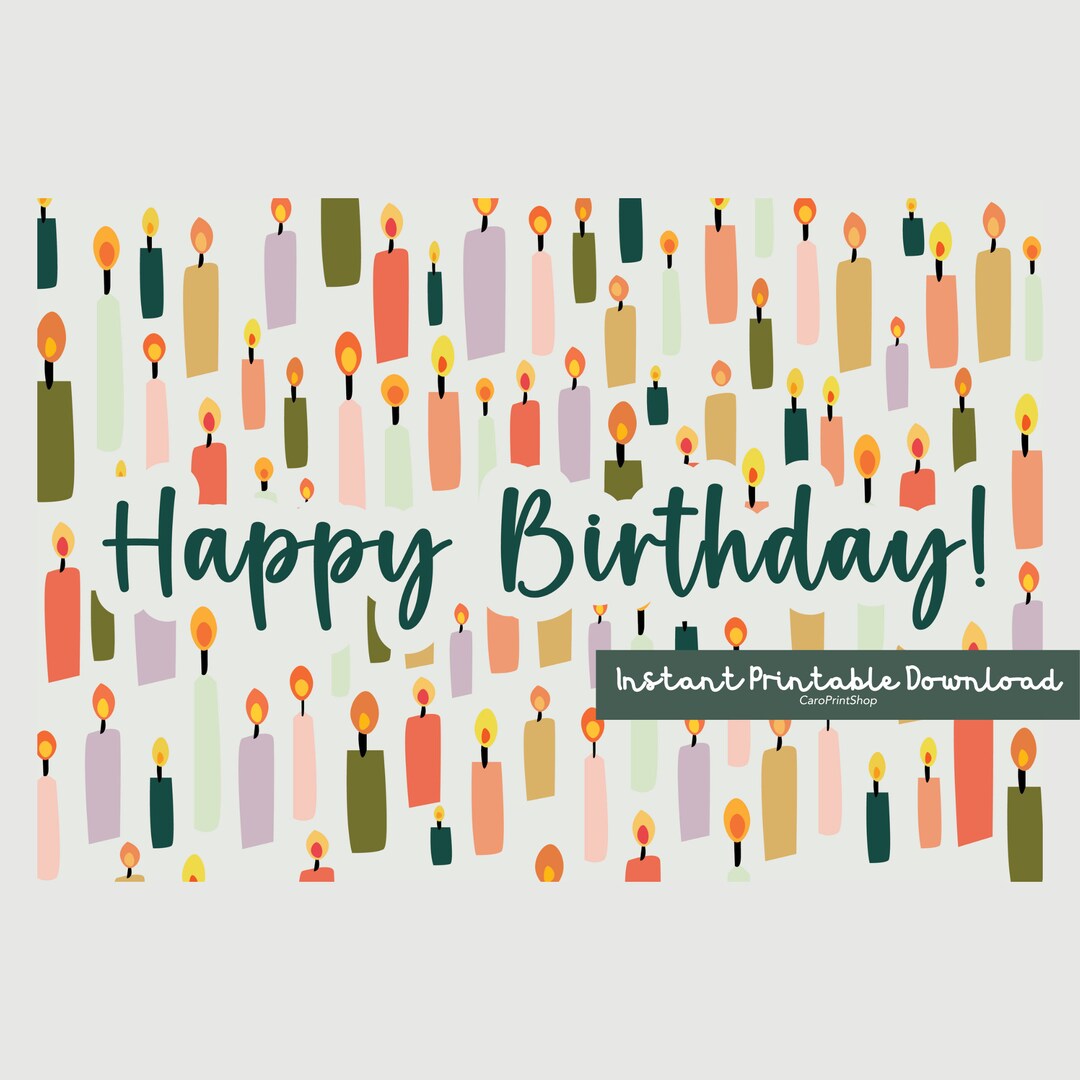 Cute Happy Birthday Postcard With Candles - Etsy